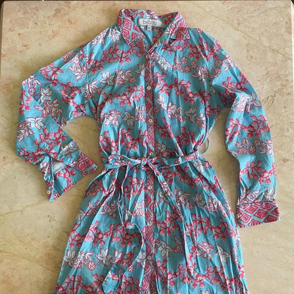 bella tu | Dresses | Bella Tu Blue Pink Floral Lani Shirt Dress In Sky ...